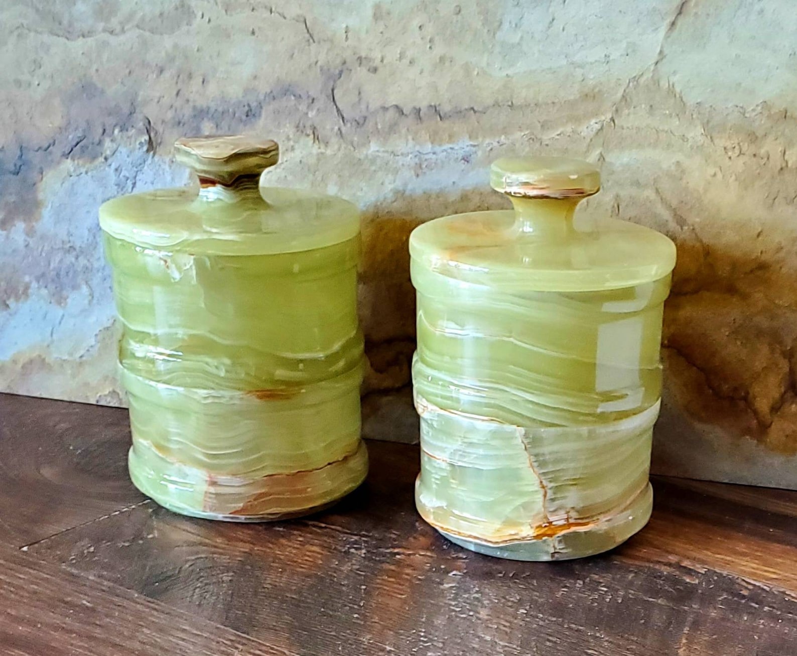 Exotic Green Onyx Marble Large Salt and Pepper Cellar Stack - Etsy