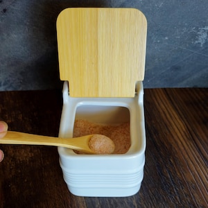 Matching Ceramic Kitchen Storage Set Salt Box Garlic Keeper FREE Bamboo ...