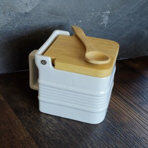 Matching Ceramic Kitchen Storage Set Salt Box Garlic Keeper FREE Bamboo ...