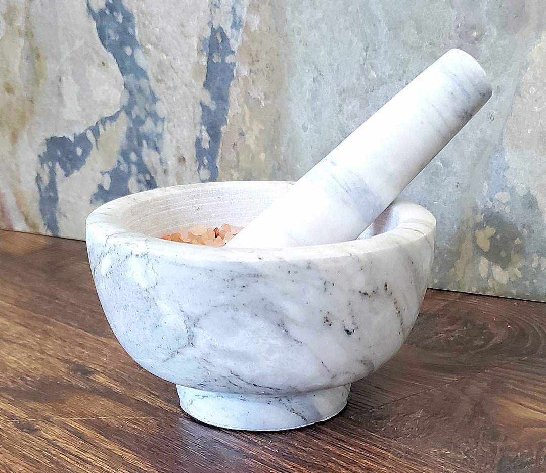 White Italian Marble Mortar and Pestle Kit With FREE 4 Oz Himalayan ...