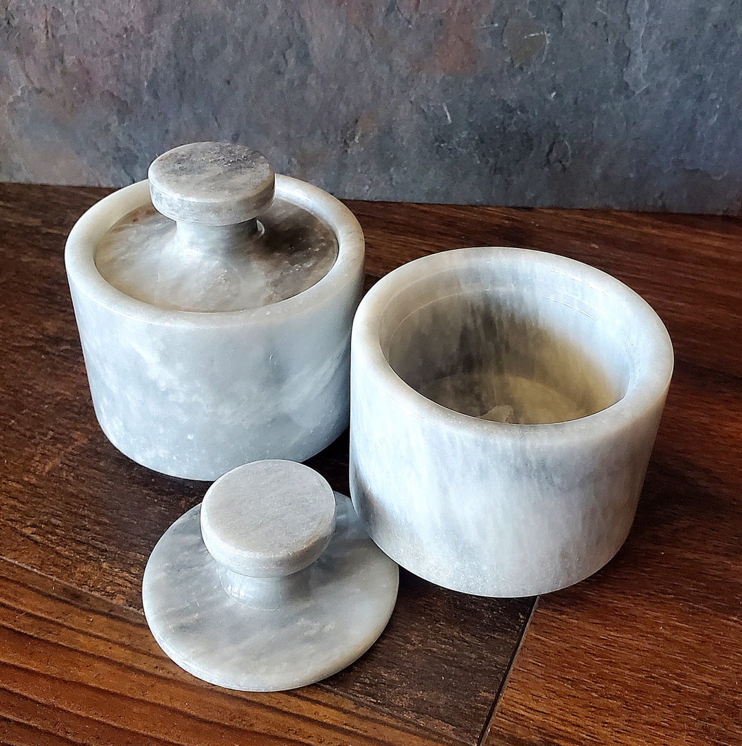 White Marble Mini Salt Cellar Spice Stack Set of Two Free Himalayansalt ...