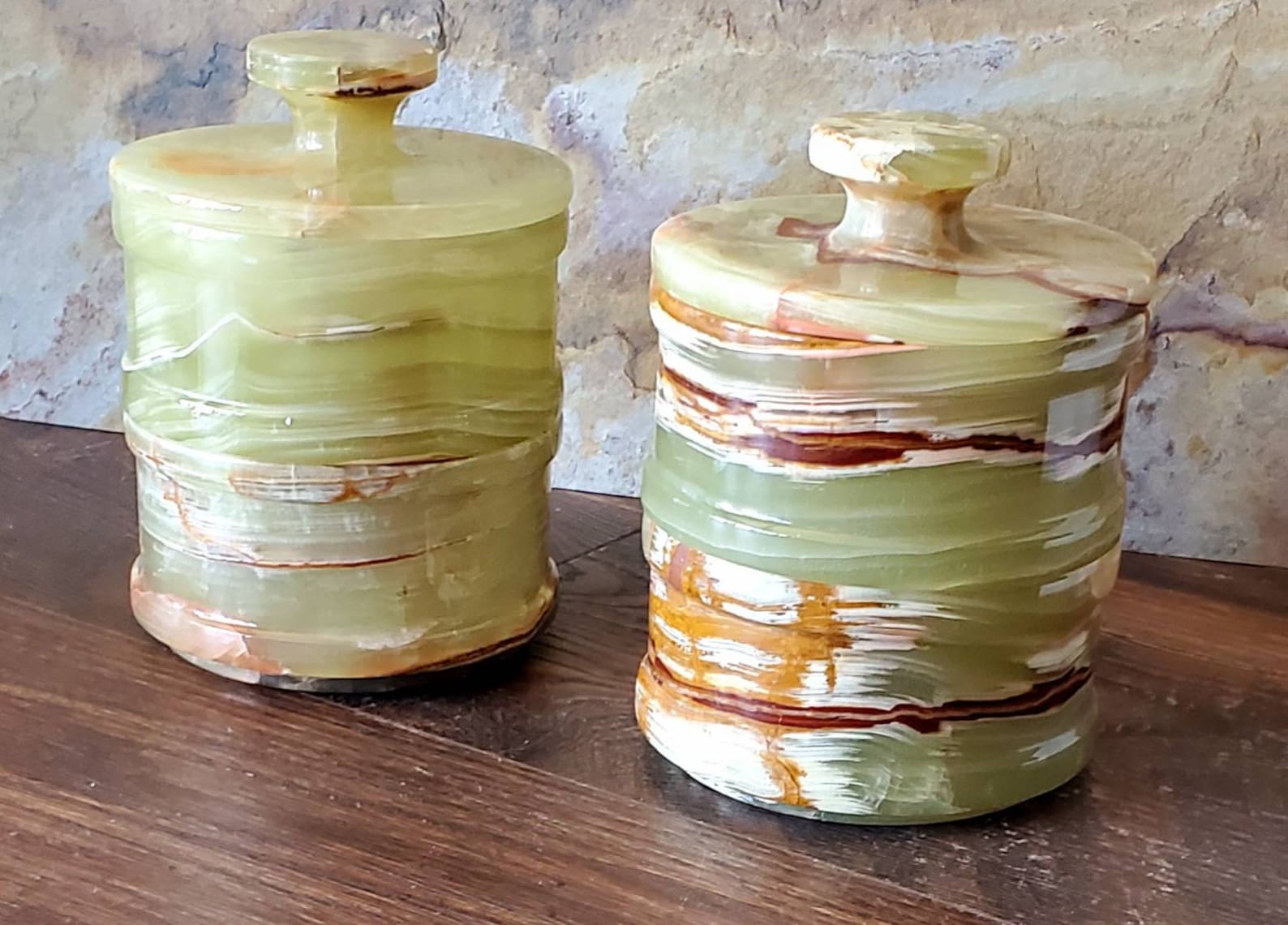 Exotic Green Onyx Marble Large Salt and Pepper Cellar Stack Spice Stack ...