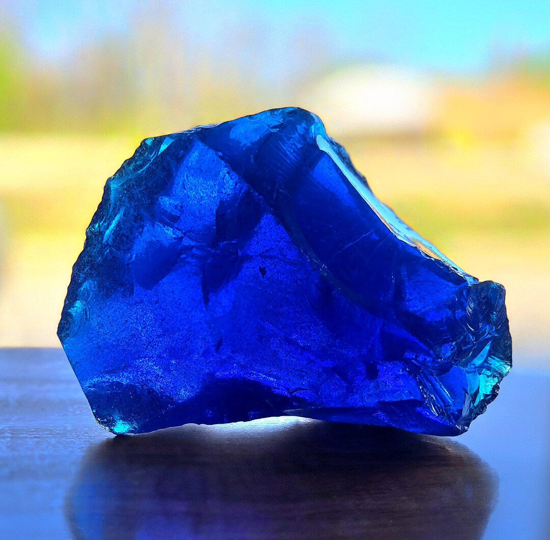 Deep Blue Slag Glass Boulder Raw Glass Andara Crystal Glass Sculpture ...