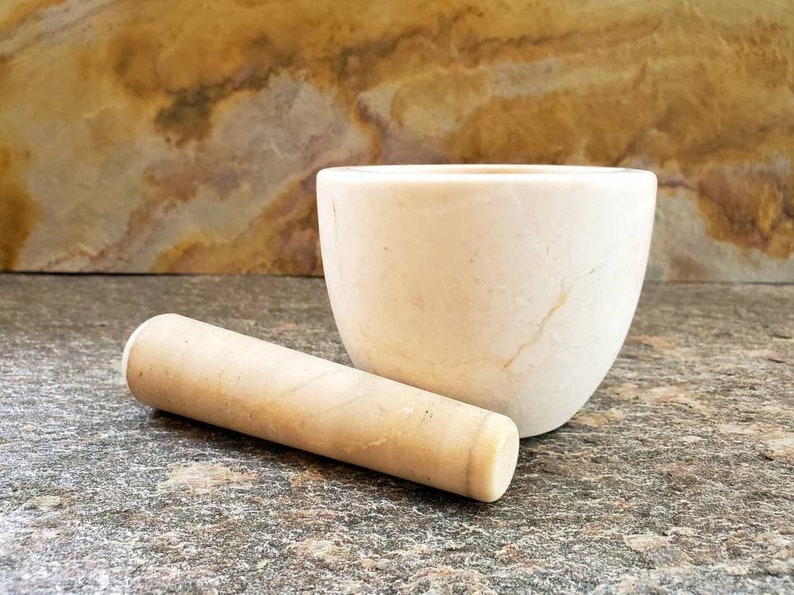 Buff Colored Italian Marble Mortar and Pestle FREE HIMALAYAN | Etsy