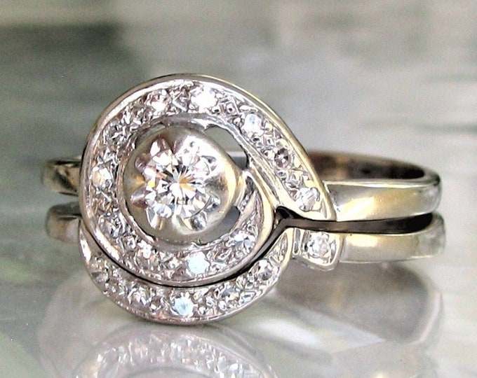 Art Deco Diamond Swirl Design Engagement Ring Set 0.54ctw Diamond ...