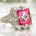 Antique Edwardian Ruby Masonic Ring 14K White Gold Filigree Abraham ...