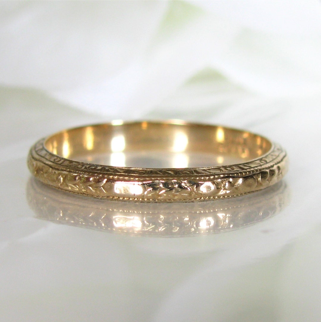 Art Deco Wedding Band Blue Bonnet Deco Wedding Ring 14K Gold Floral ...