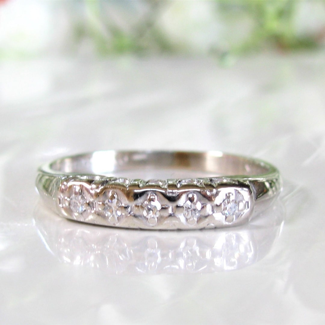 Vintage Keepsake Diamond Wedding Ring 14K White Gold Ladies Wedding ...