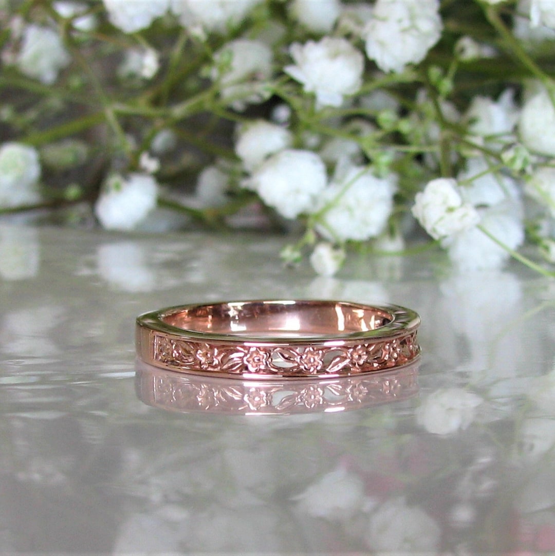 Orange Blossom Pattern Semi-eternity Ring 14K Rose Gold Floral Motif ...