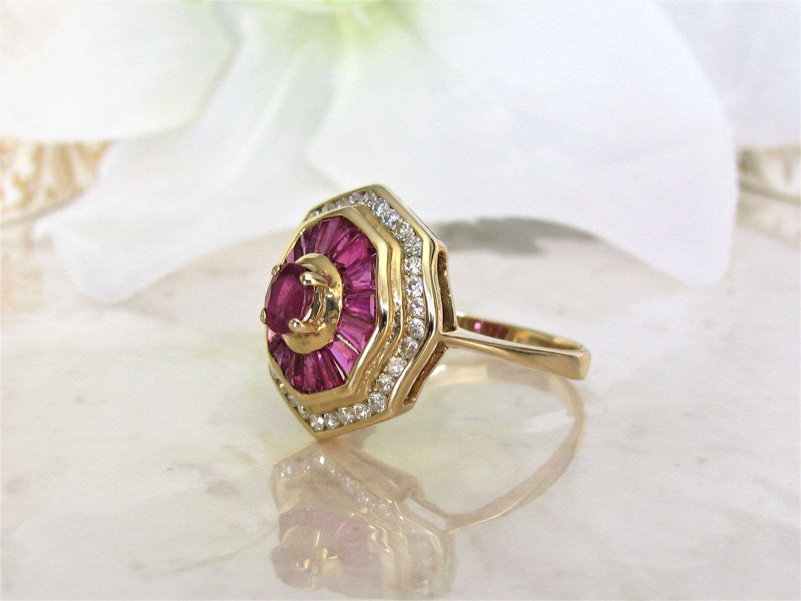 Art Deco Style Ruby & Diamond Ring Unique Octagonal Shaped | Etsy