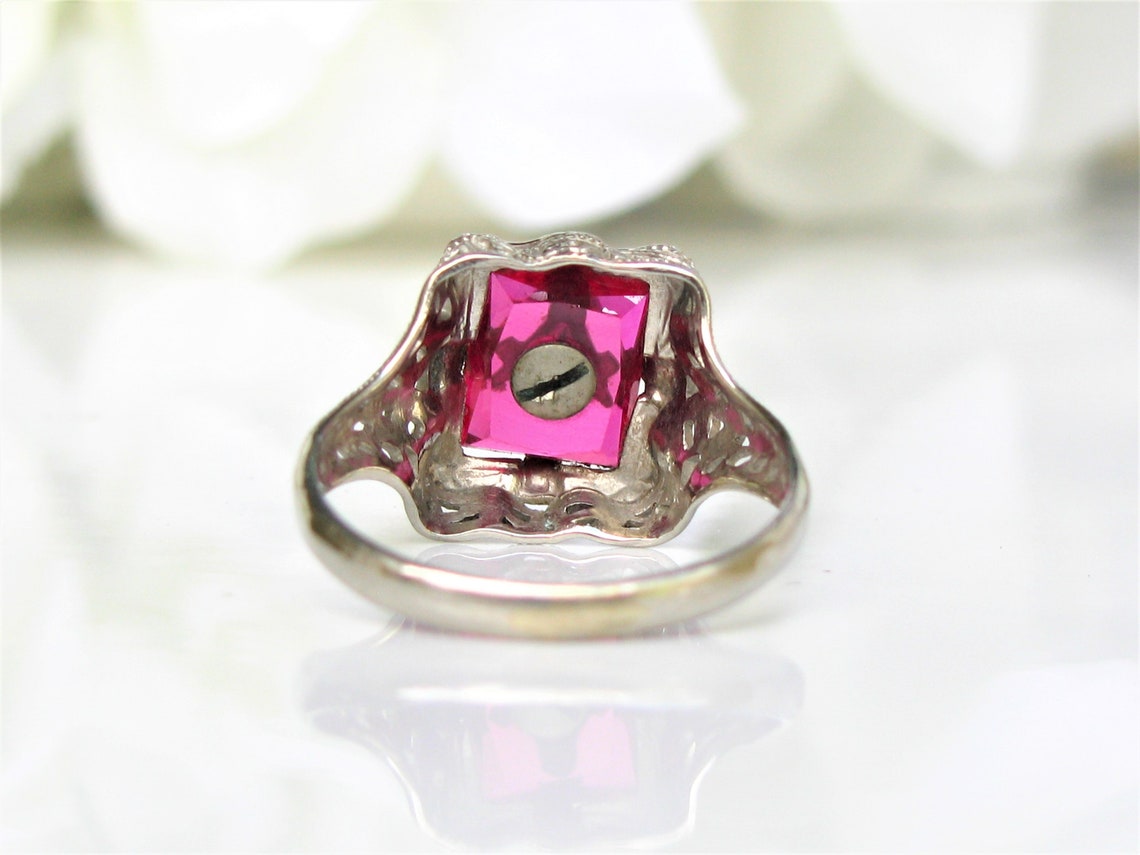 Antique Edwardian Ruby Masonic Ring 14K White Gold Filigree - Etsy