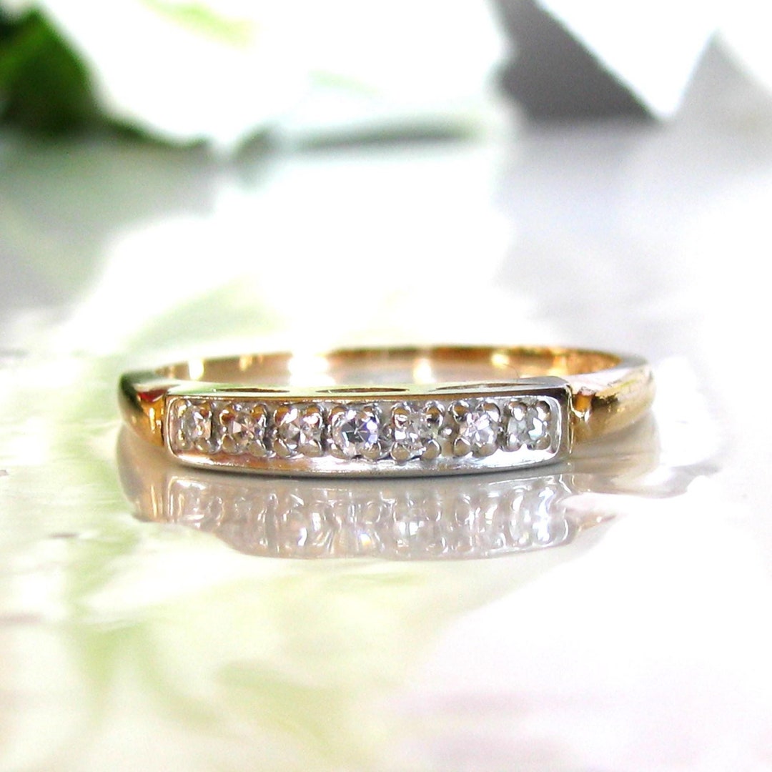 Art Deco Diamond Wedding Ring Petite 0.10ctw Diamond Wedding Band 14K ...