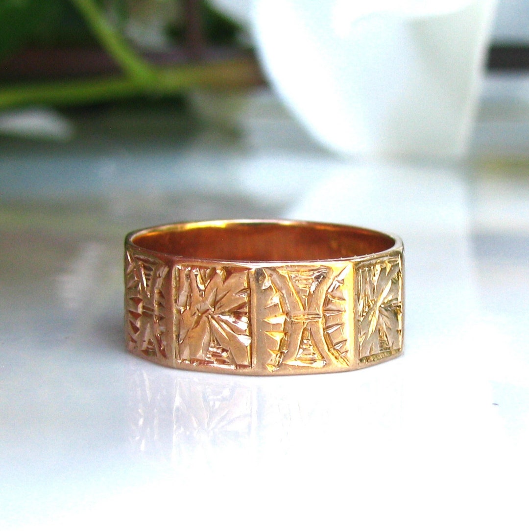 Antique Victorian Wedding Ring Edward Vaughton 1892 Wide Wedding Band ...