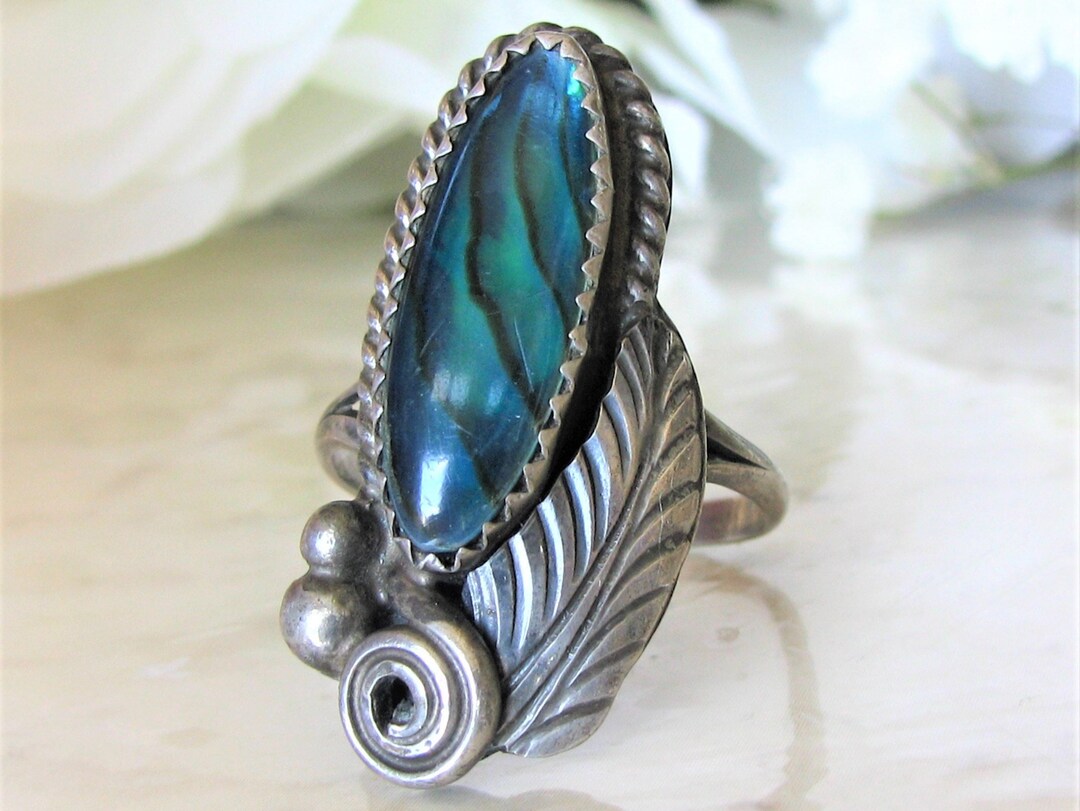 Navajo Ring Signed Justin Morris Ring Faux Abalone Sterling Native ...