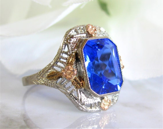 Antique Cobalt Blue Spinel Ring Romantic Antique Enga… - Gem