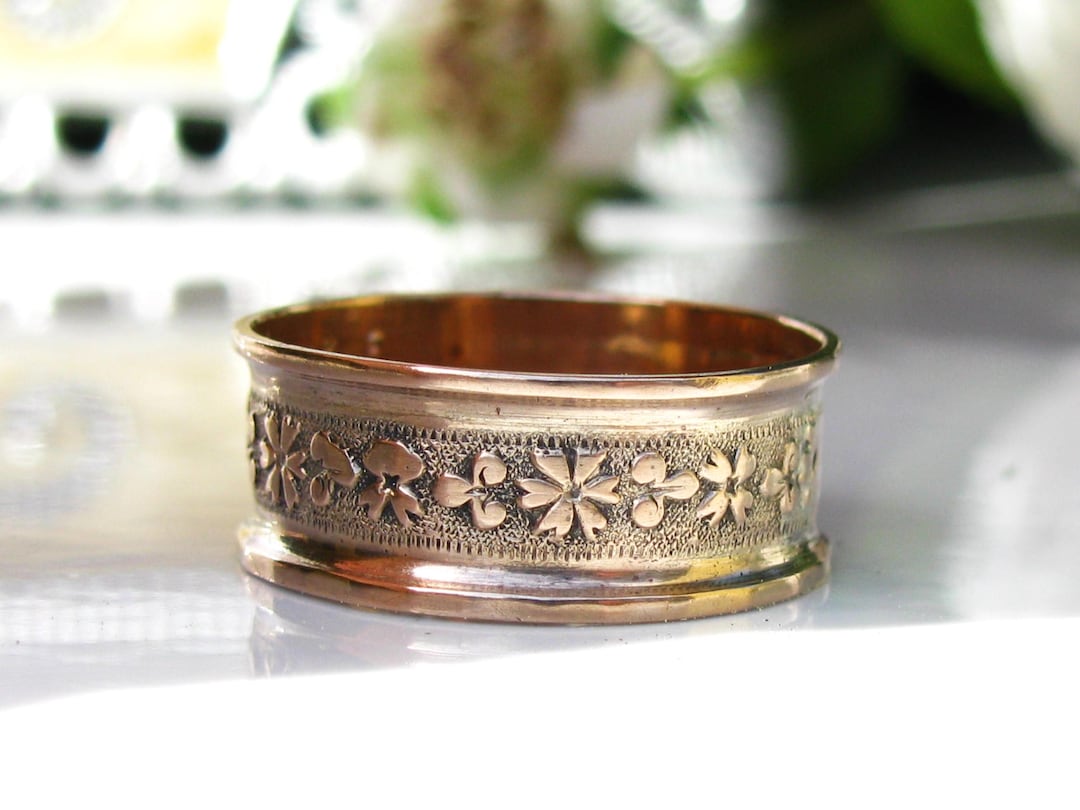 Cigar Band Style Wide Wedding Ring 10K Rose Hued Yellow Gold Eternity ...