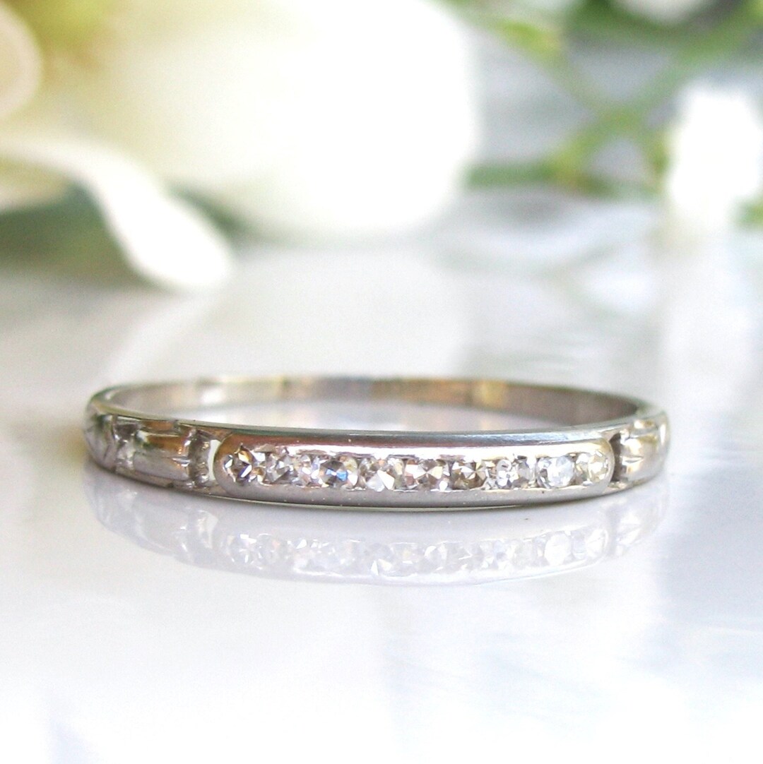 Platinum Diamond Wedding Ring Art Deco Thin Wedding Band Platinum ...