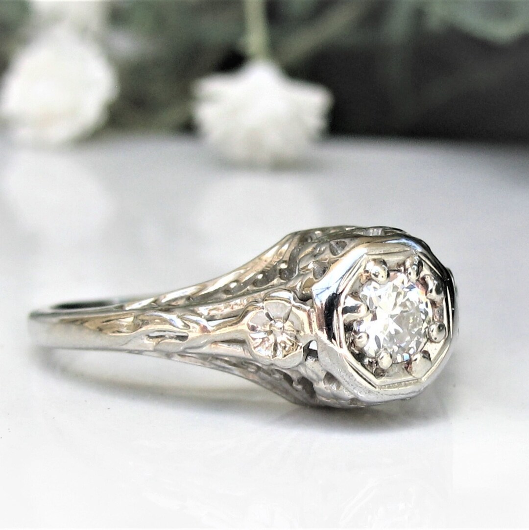 Antique Engagement Ring 0.15ct Old European Cut Diamond Orange Blossom ...