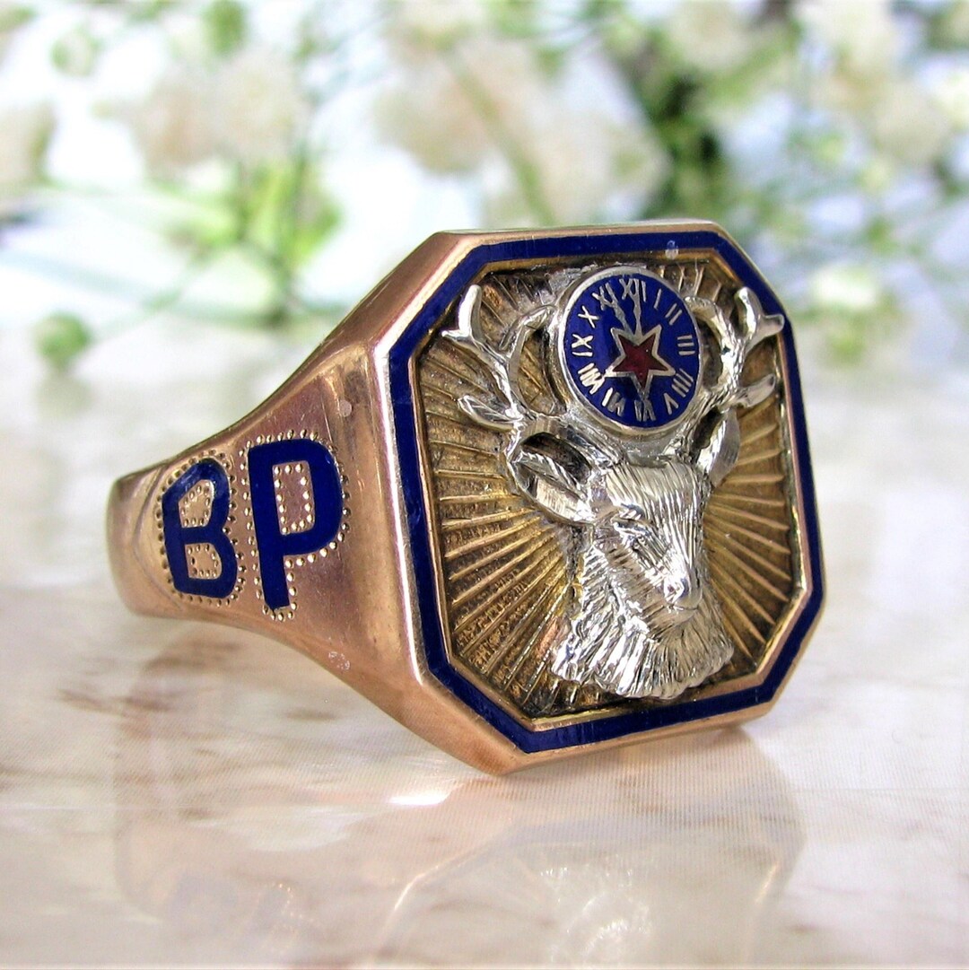 Vintage Ostby Barton BPOE Ring Handsome Two Tone 10K Gold & Enamel ...