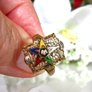 Vintage Order of the Eastern Star Ring 10K Gold Filigree Ring Unique ...