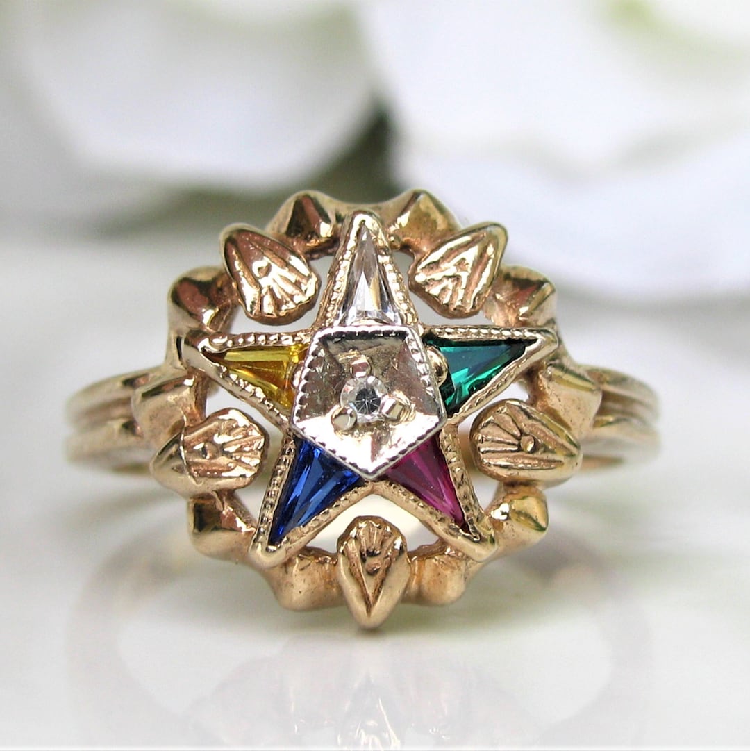 Vintage Order of the Eastern Star Ring Scalloped Edge Diamond Ring ...