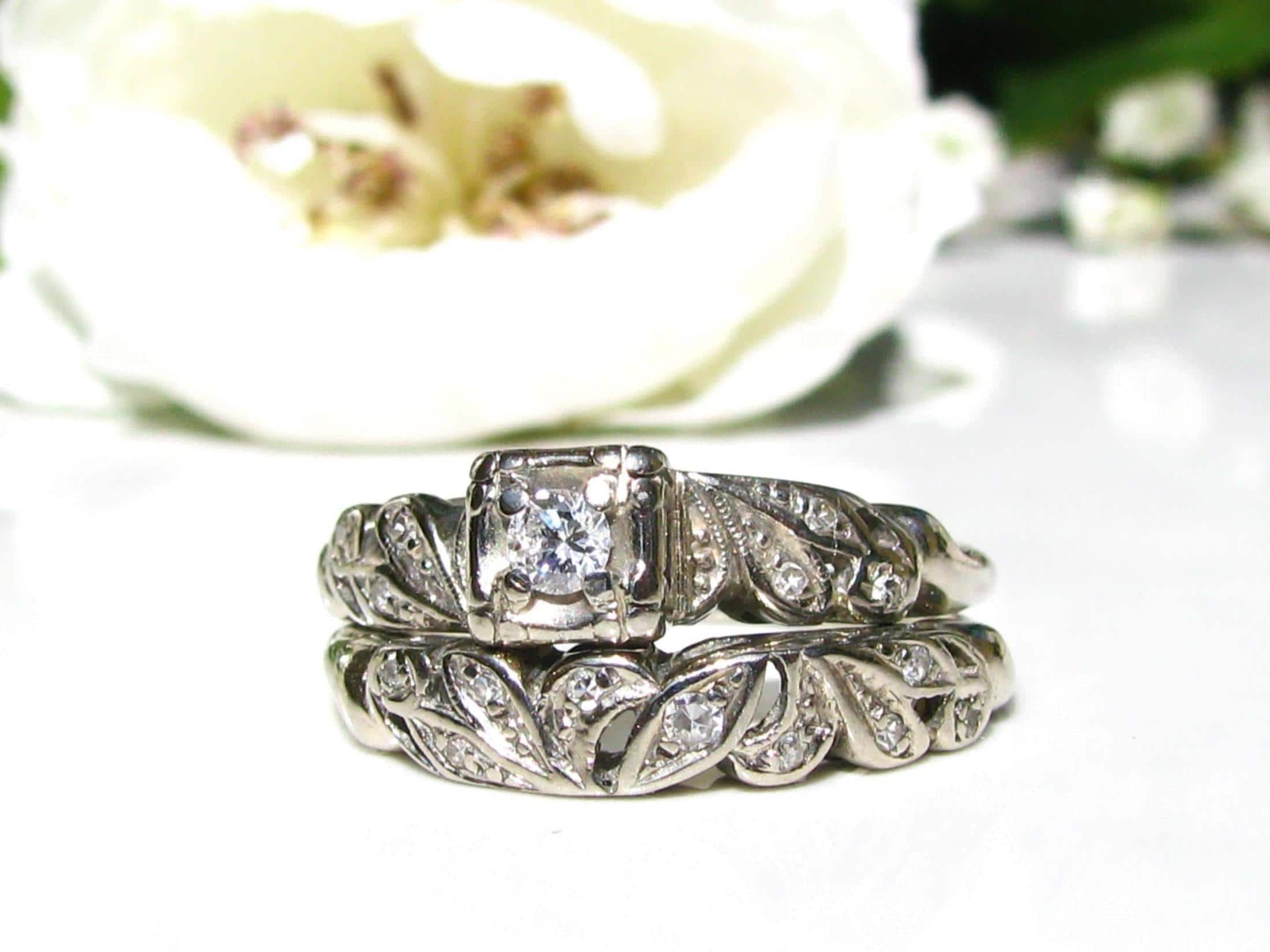 Vintage Art Deco Engagement Ring Set 0.12ctw Diamond "miracle" Art Deco ...