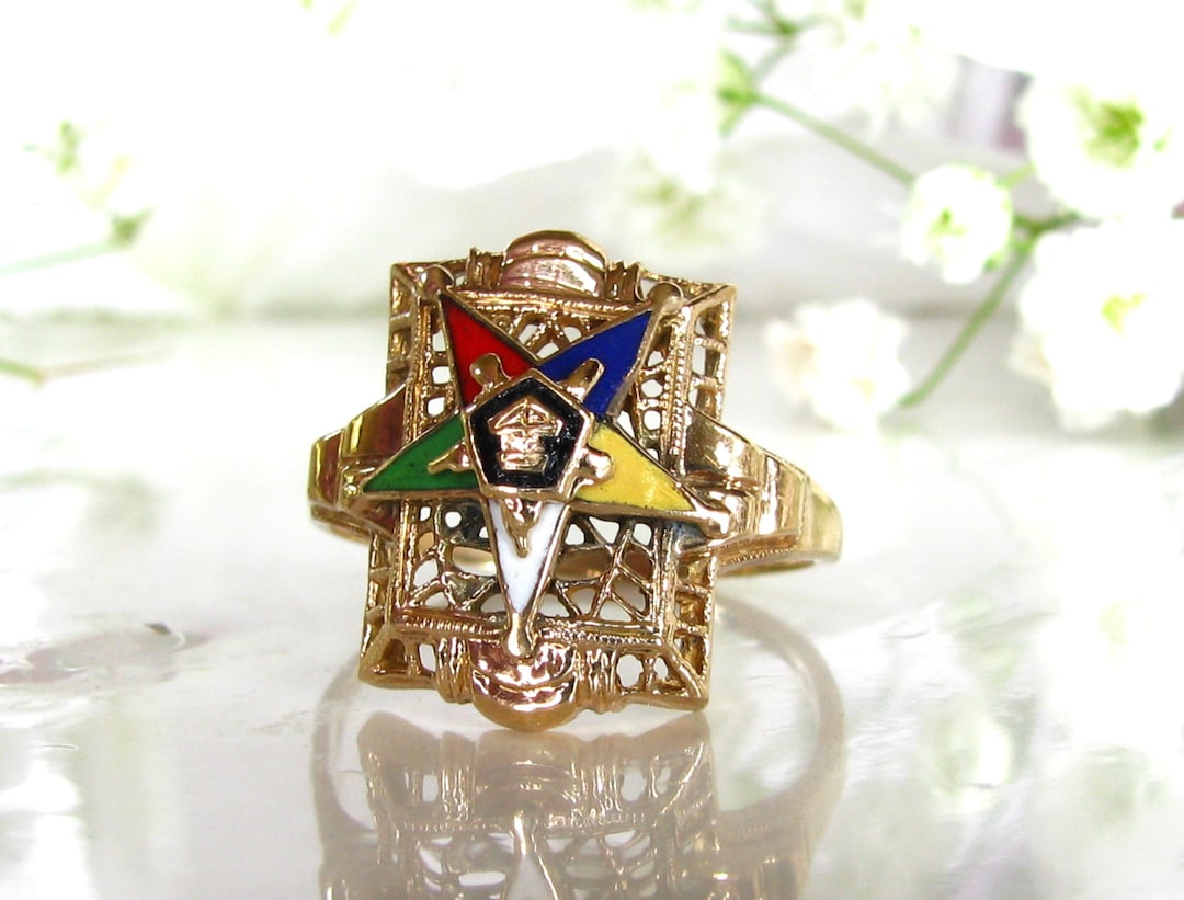 Vintage Order of the Eastern Star Ring 10K Gold Filigree Ring Unique ...