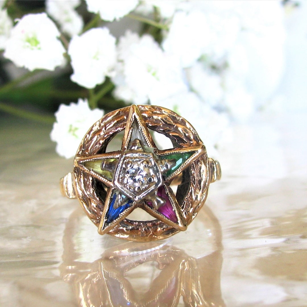Vintage Order of the Eastern Star Ring Wreath Style OES Diamond Ring ...