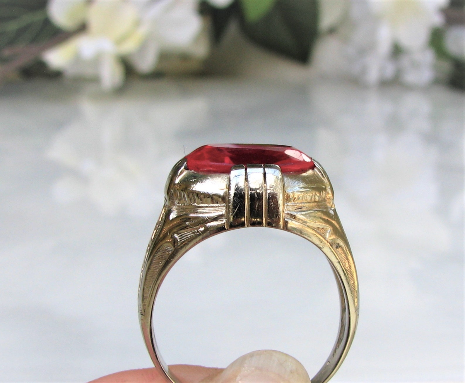 Antique Art Deco Ruby Ring 14K Two Tone Gold Antique Men's - Etsy