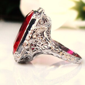 Vintage Emerald Cut Ruby Ring Large 14.00ct Synthetic Ruby | Etsy