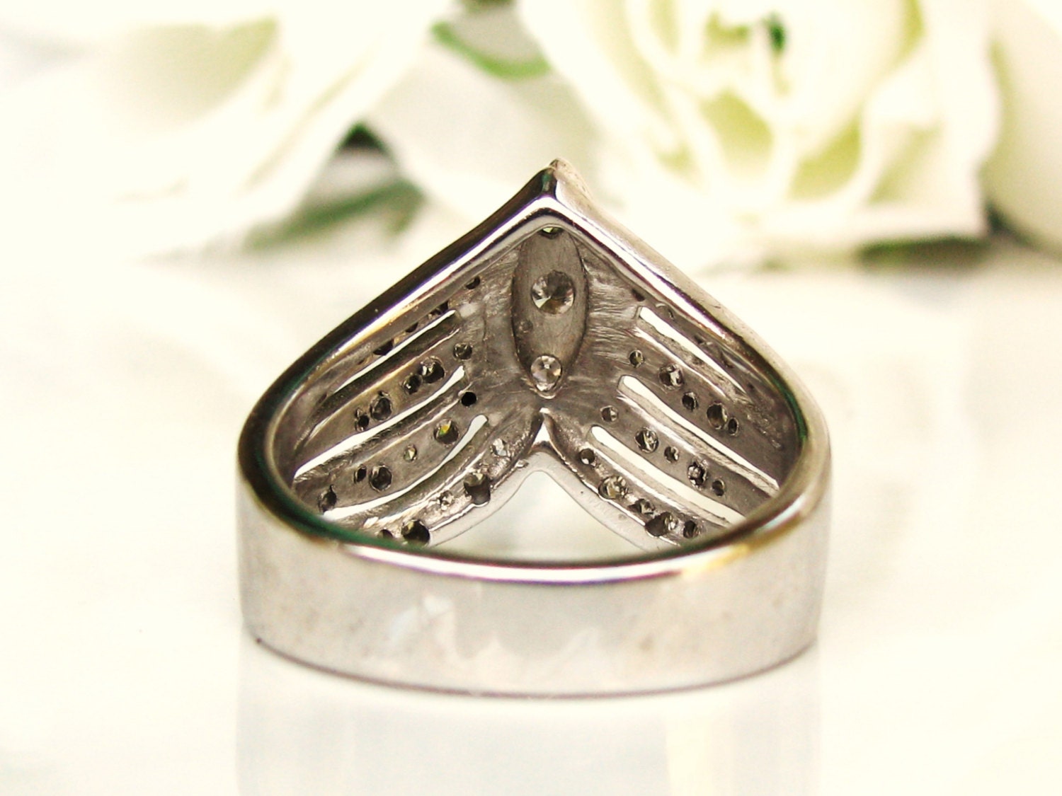 Art Deco Chevron Style Diamond Wedding Band Unique Engagement | Etsy