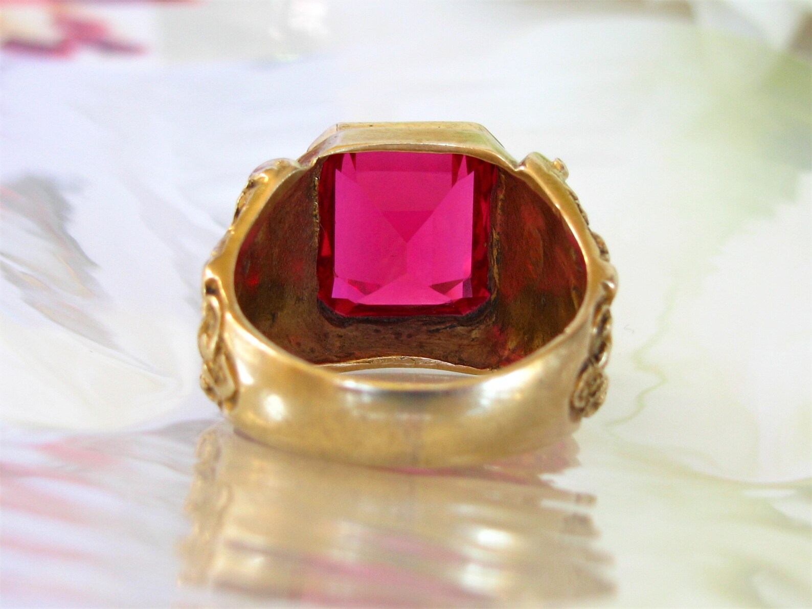 Vintage Engagement Ring 5.21ct Emerald Cut Synthetic Ruby Ring - Etsy