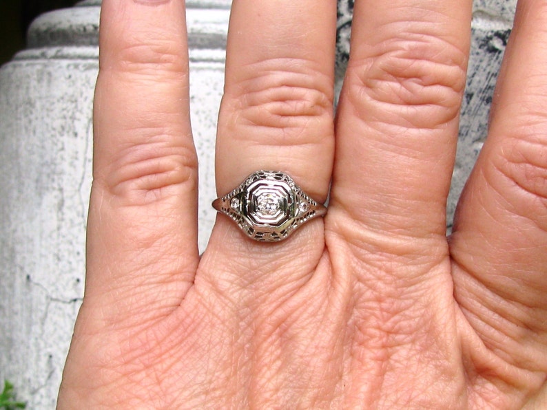 Antique Engagement Ring 0.15ct Old European Cut Diamond 18K | Etsy