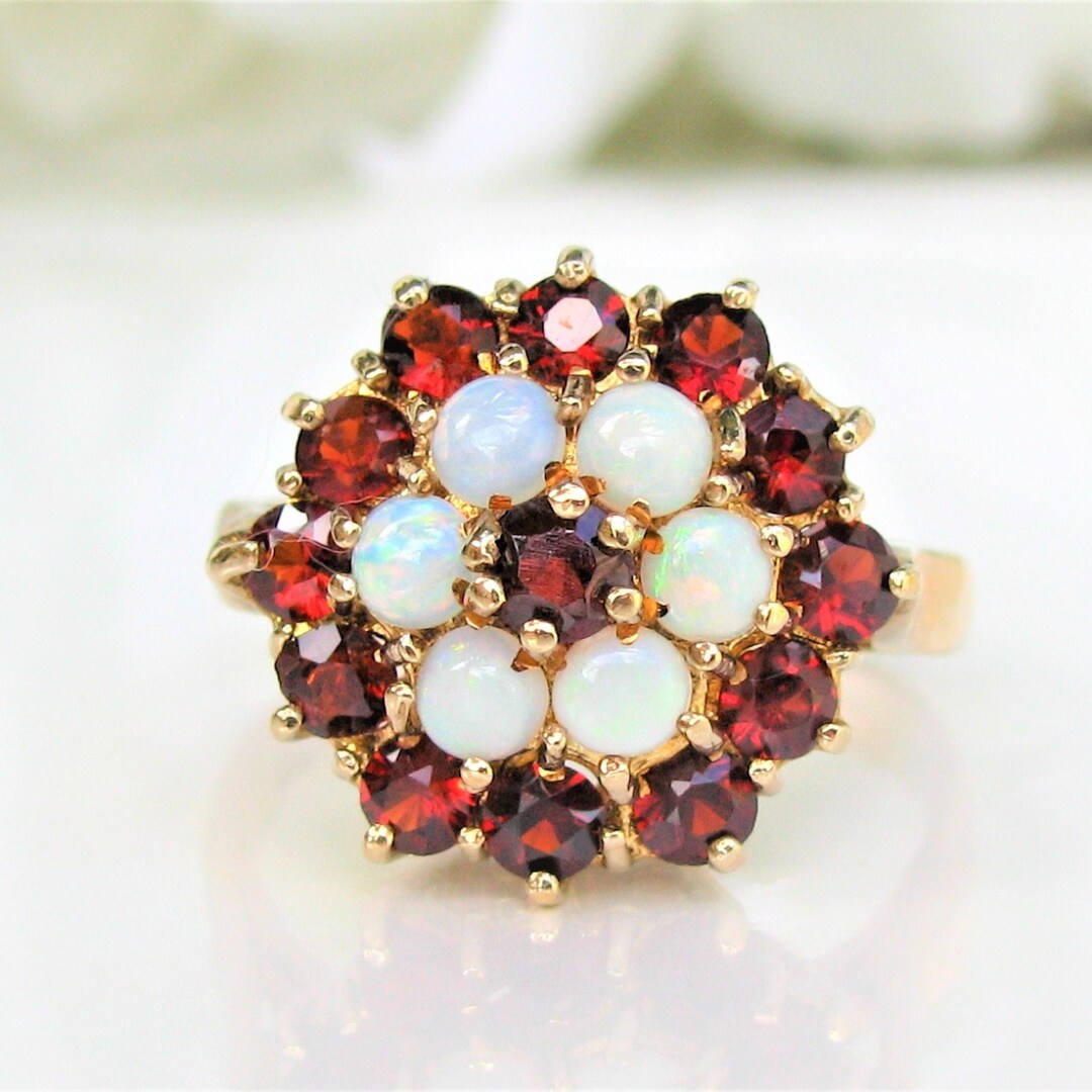Vintage Garnet & Opal Ring Alternative Engagement Ring British 9K ...