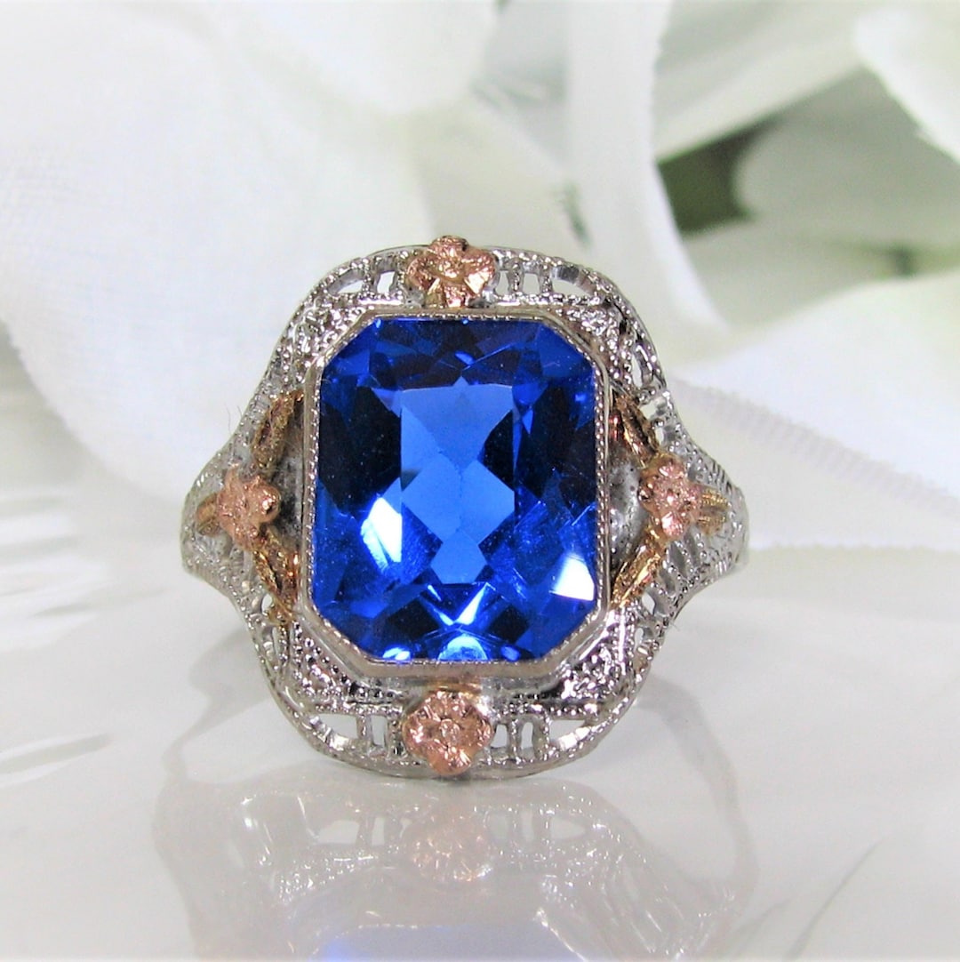 Antique Cobalt Blue Spinel Ring Romantic Antique Engagement Ring 10K ...