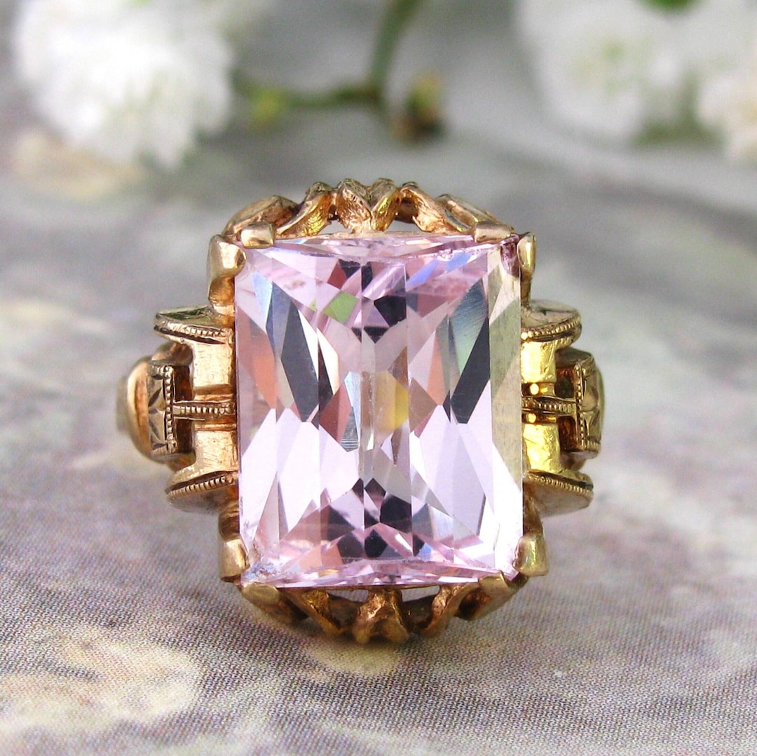 Vintage Spinel Ring 6.79ct Fancy Barrel Cut Pink Spinel Ring 10K Yellow ...
