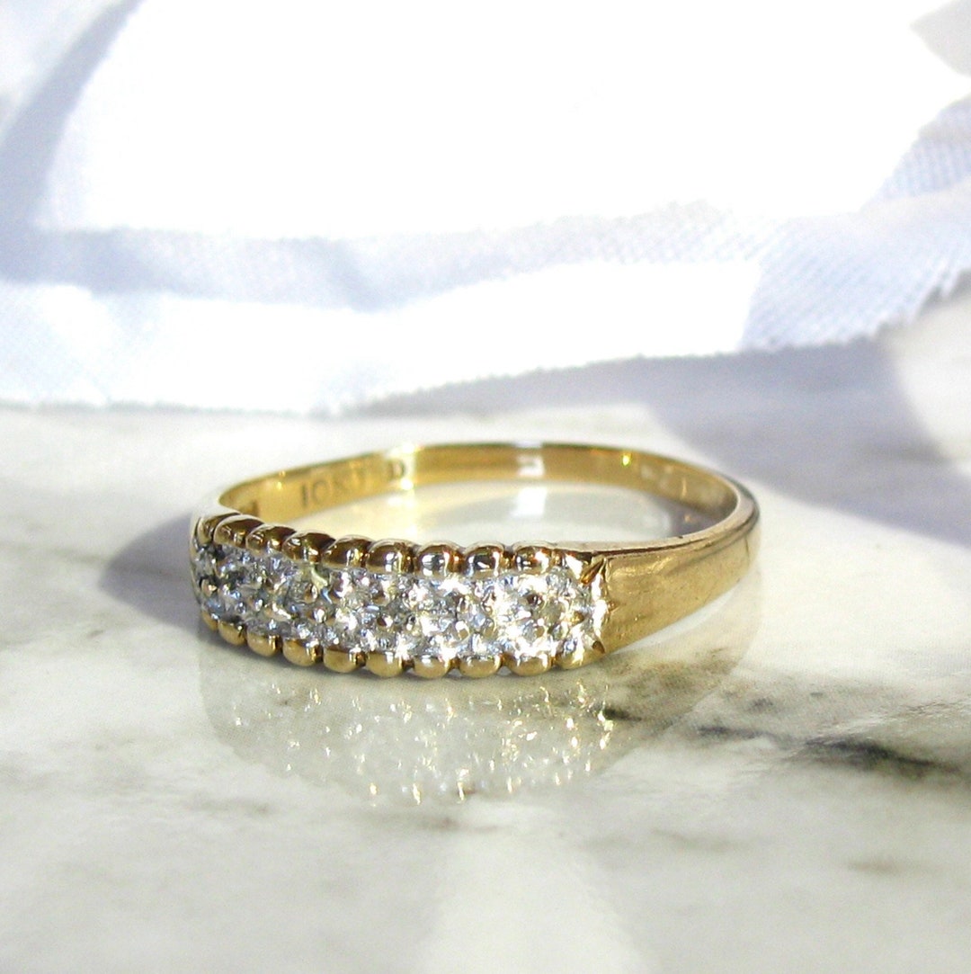 Vintage Diamond Accent Wedding Ring 10K Two Tone Gold Illusion Style ...