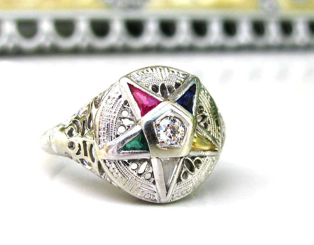 Vintage Order of the Eastern Star Ring 0.10ct Old Euro Cut Diamond ...