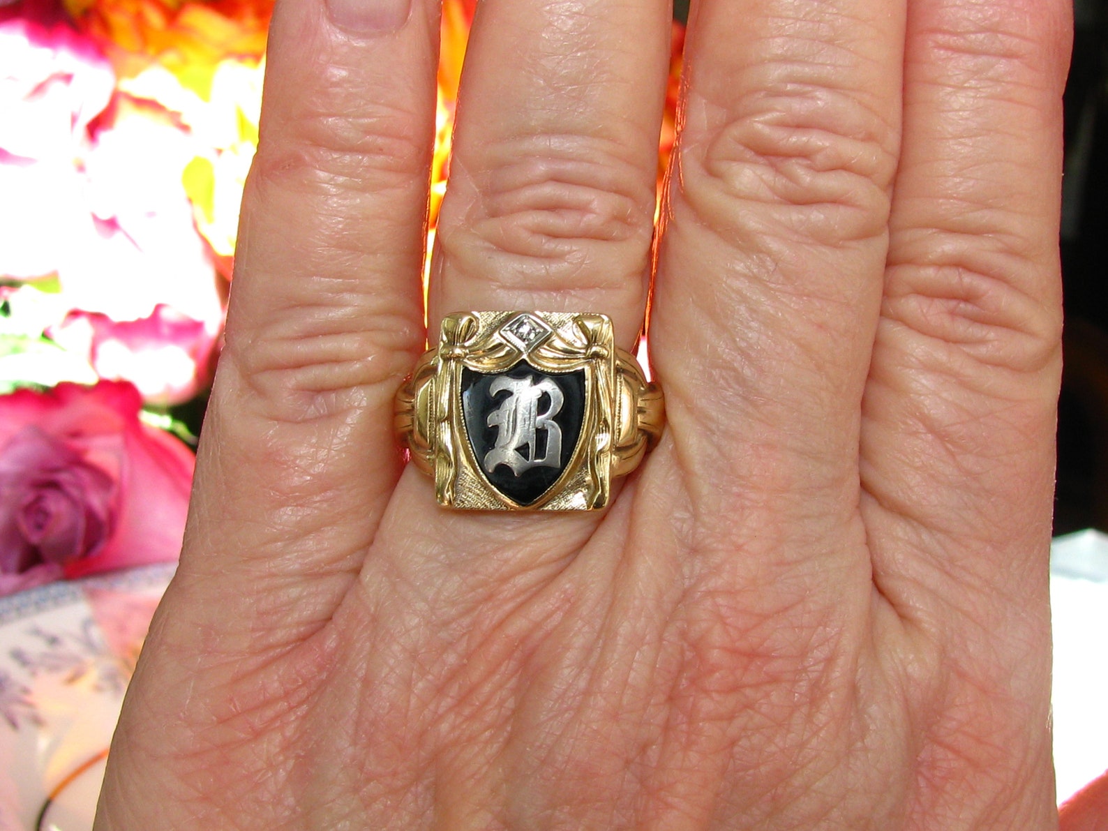 Vintage Signet Ring Unique Initial b Diamond - Etsy