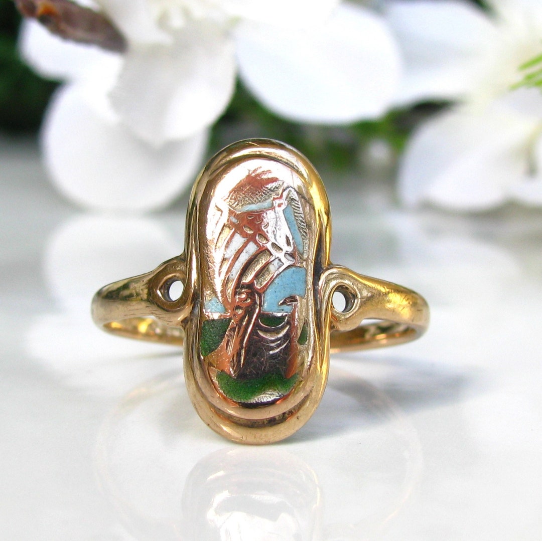 Unique Vintage Ship Figural Design Ring With Multicolored Enamel ...
