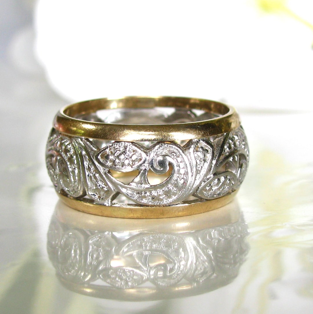 Art Deco Wedding Band Vintage BRISTOL Scroll Style Wedding Ring 14K Two ...