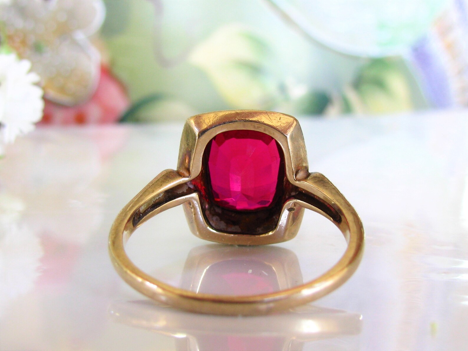 Antique Art Deco Engagement Ring 3.79ct Synthetic Ruby & | Etsy