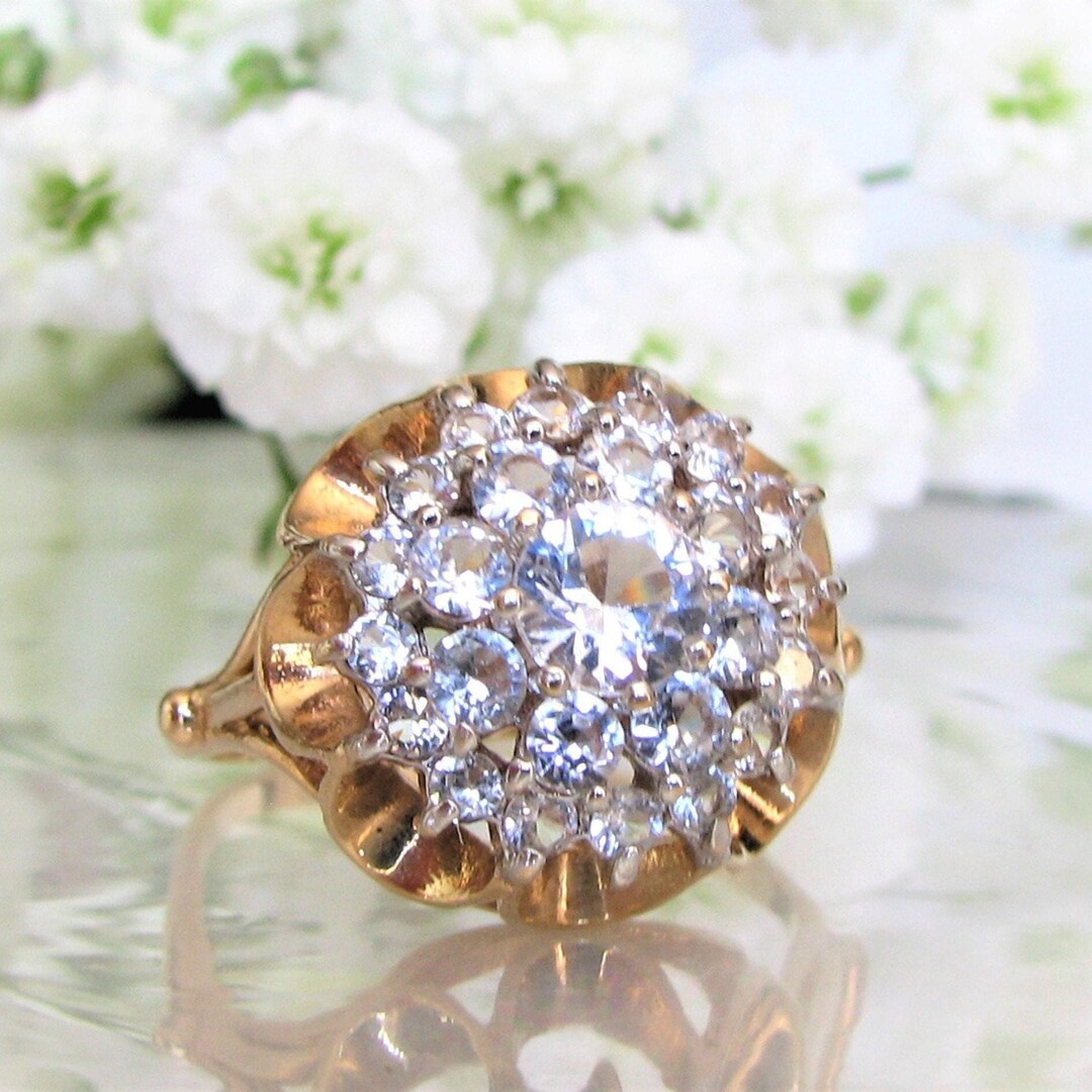 Vintage Spinel Ring 2.10ctw Old Cut White Spinel Cluster Harem Ring 10K ...