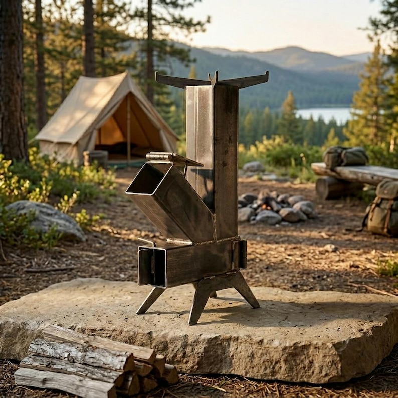 Portable Rocket Stove With Front Door - Outdoor Wood Burning Heater for ...