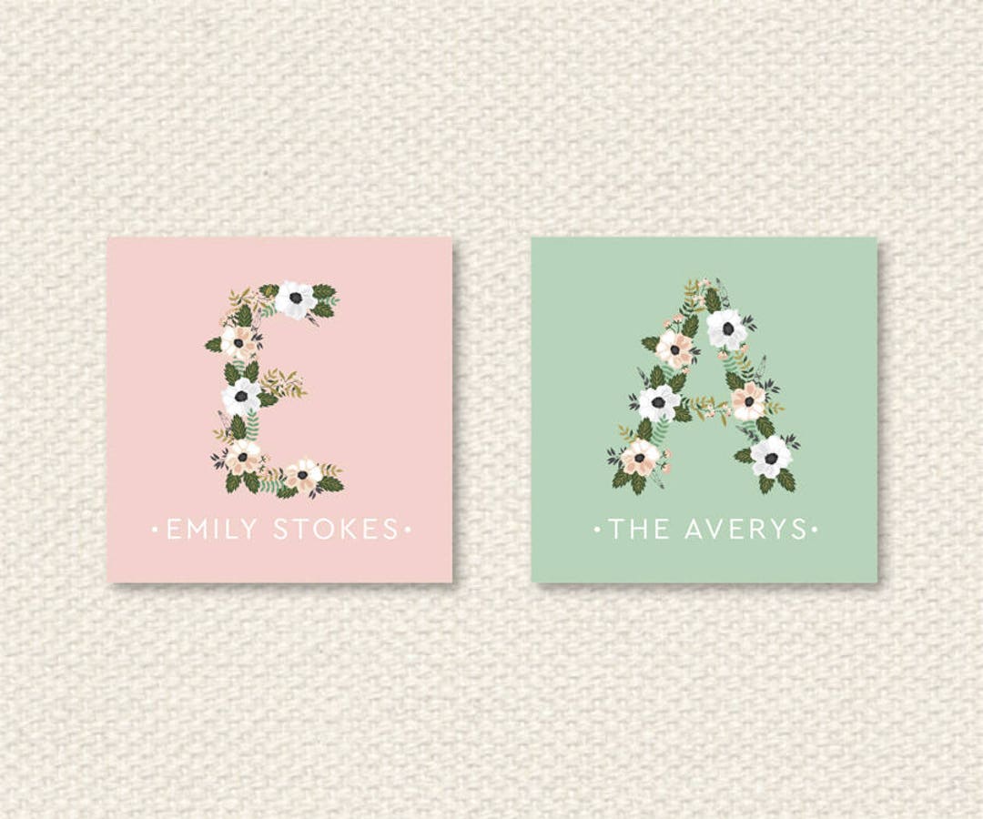 Floral Initial Calling Card Printable Girls Personalized Card With Name ...
