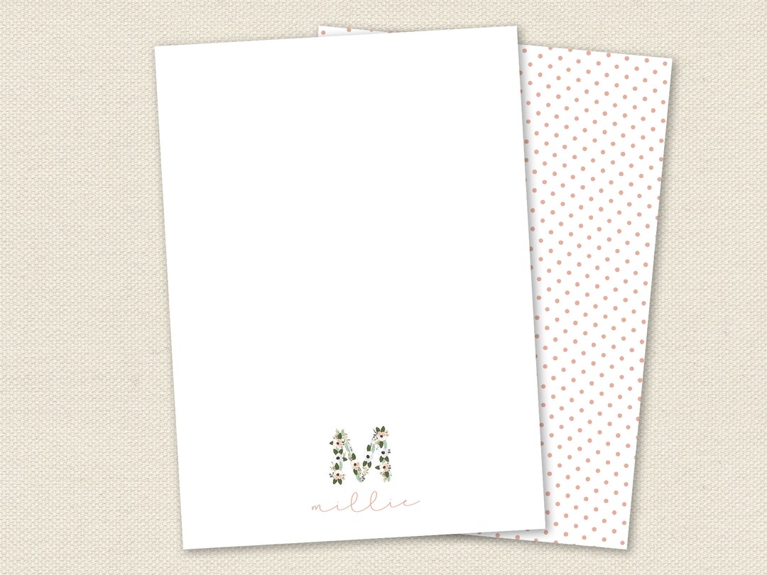 Monogramed Stationery Printable Custom Floral Note Card Feminine ...