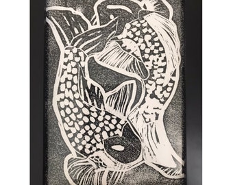 Fish linocut | Etsy