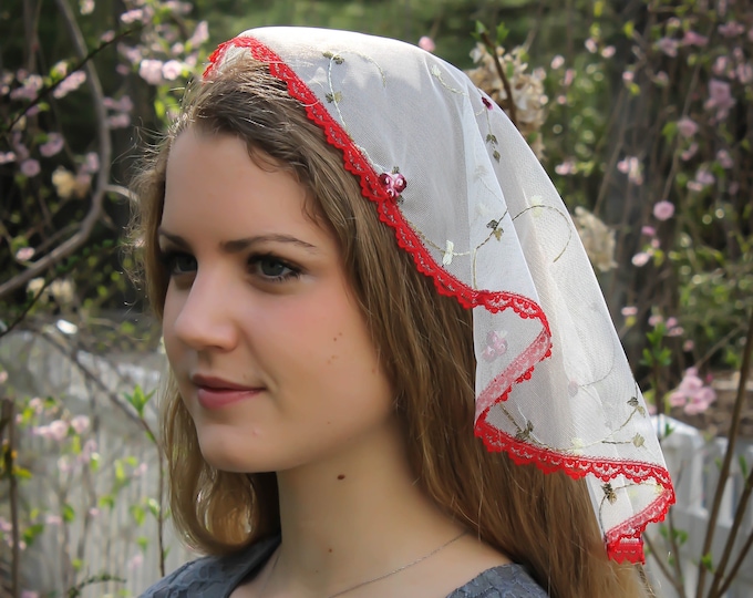 Evintage Veils~ Princess Style Traditional Catholic Pentecost Red St ...