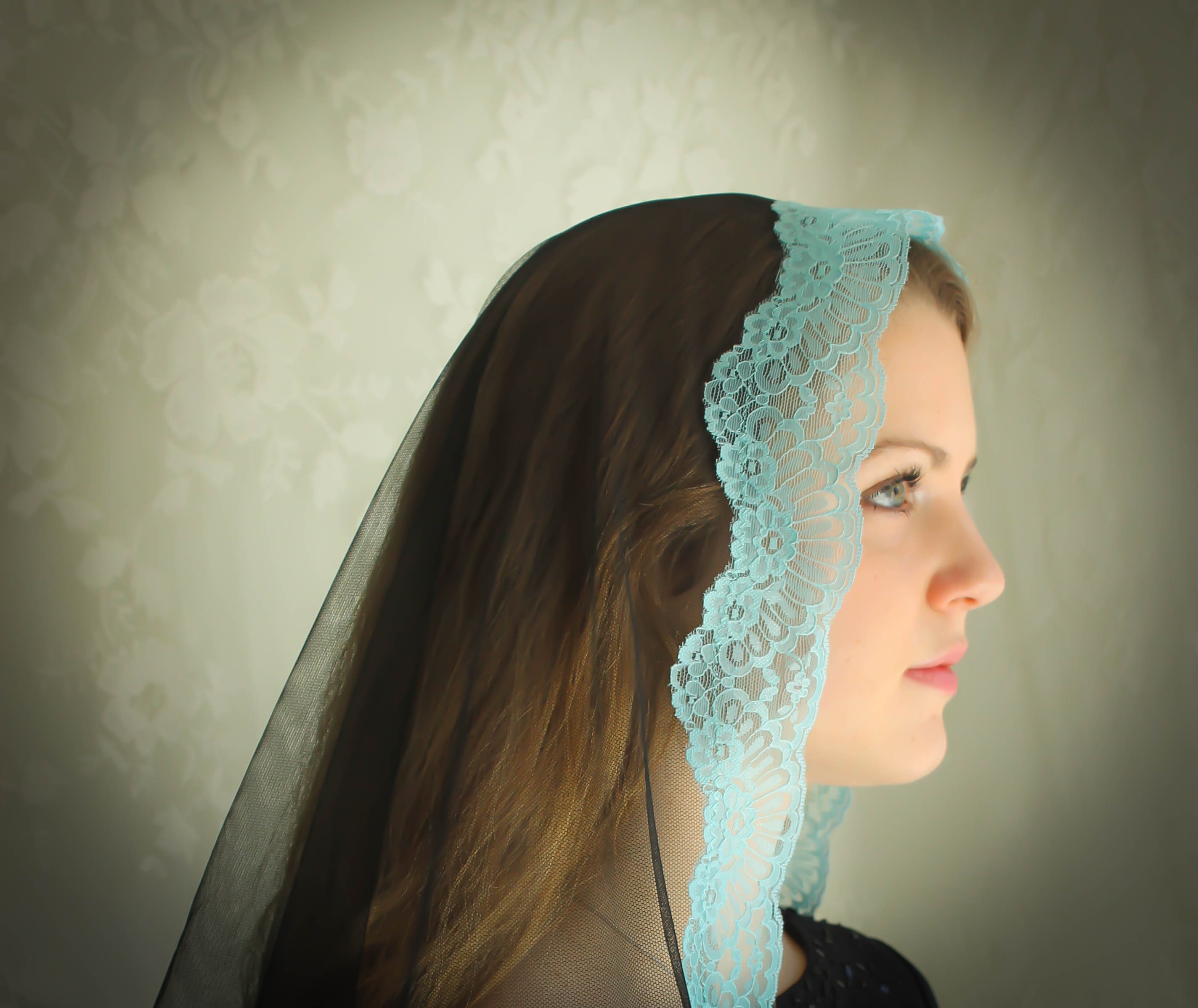 Evintage Veils~ Our Lady of the Rosary Joyful Mysteries Seafoam Green ...