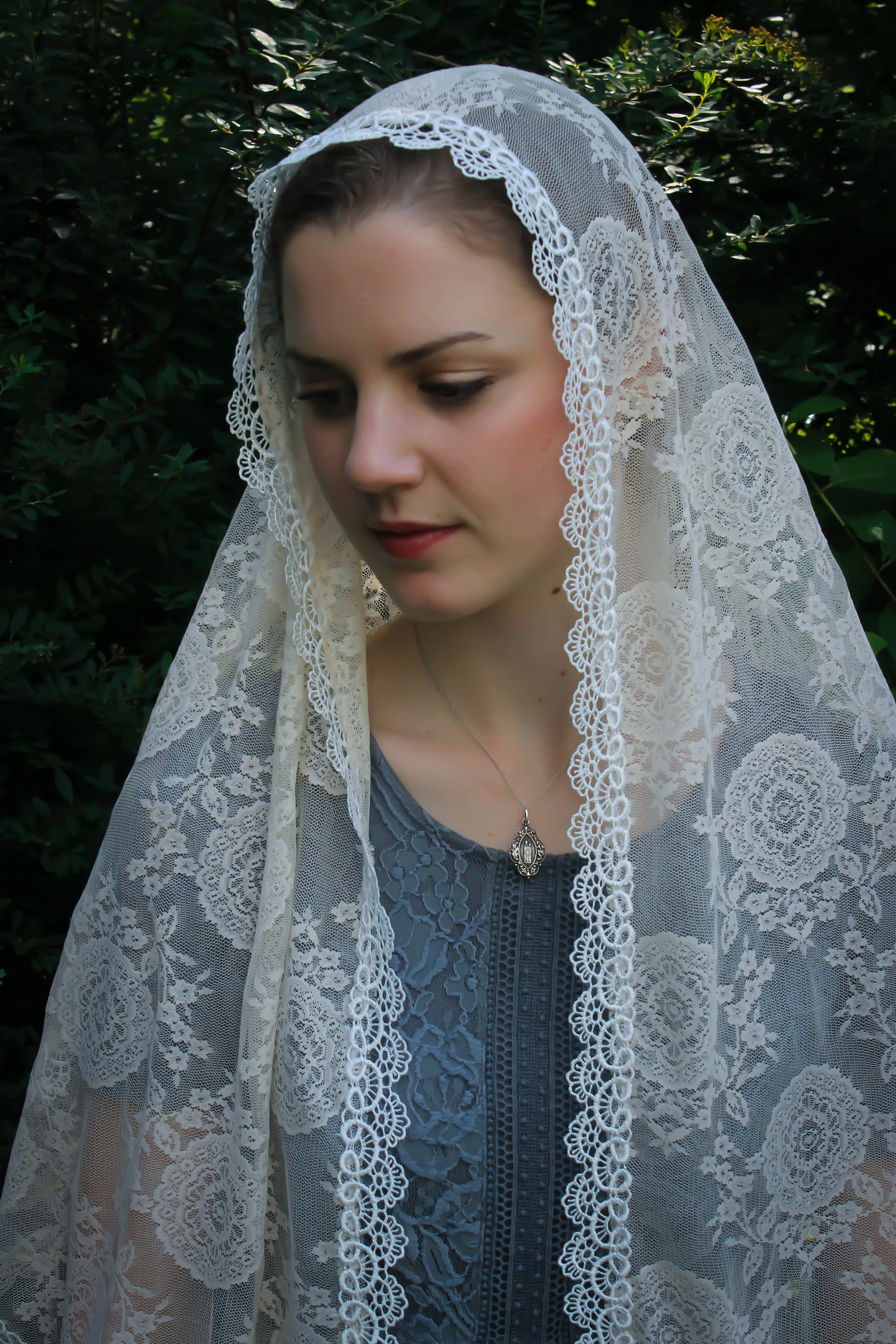 Evintage Veils~ Our Lady of the Fields Misty Beige Chapel Veil Mantilla ...